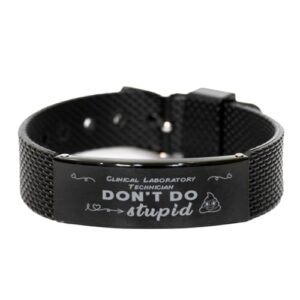 giftville & surprise black stainless steel bracelet, don't do stupid, engraved gifts for clinical laboratory technician adjustable link bracelet