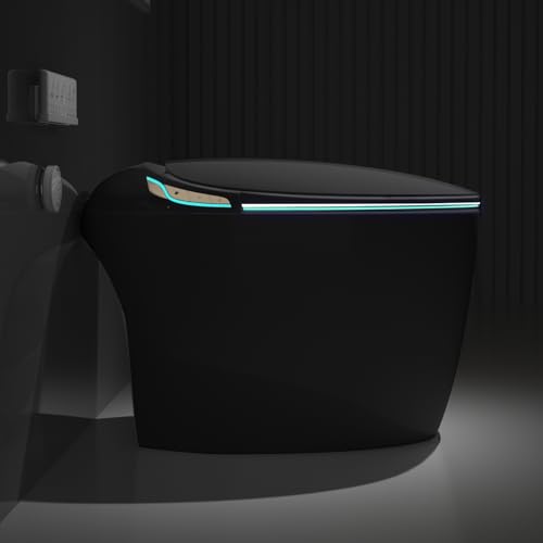 Wekuku Unique Smart Toilet With Bidet Built In, Intelligent One Piece Toilet For Modern Bathroom, Auto Open/Close Seat, Foot Sensor, Led Display, Night Light, Warm Water & Dryer, Black