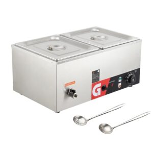 euker commercial food warmer 10.5qt*2- electric steam table, 1200w professional countertop stainless steel buffet bain marie, 86-185°f temp control for catering and restaurants