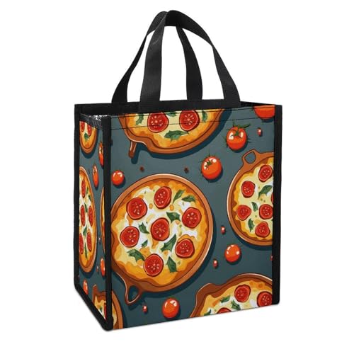 QWHJK Foldable Carry Insulated Bag,Pizza Food Print Hand-held Picnic Insulated Bag,casual Folding Insulated Bag