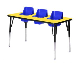 toddler tables 3-seat rectangular feeding table, yellow top, blue seats