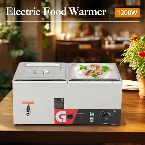 EuKer Commercial Food Warmer 10.5QT*2- Electric Steam Table, 1200W Professional Countertop Stainless Steel Buffet Bain Marie, 86-185°F Temp Control for Catering and Restaurants