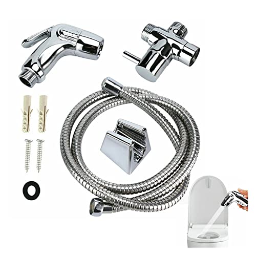 UERVPS Handheld Toilet Bidet Faucet Sprayer Set Stainless Steel Bathroom Flush Shower Head Nozzle Hose Kit Bidet Attachments Bathroom Shower Drencher(Bidet Sprayer Set)