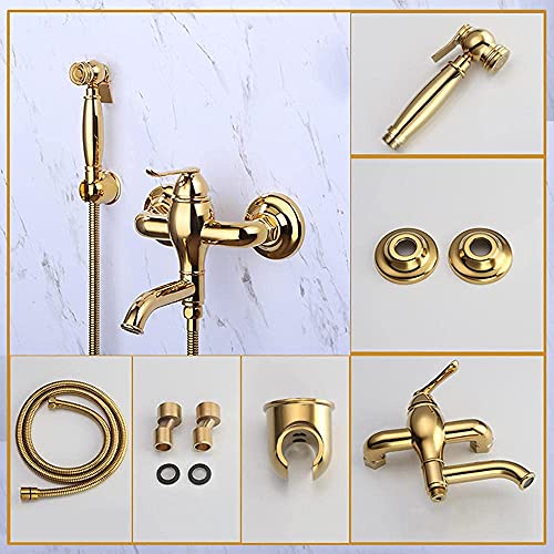 XFNVXC Shower Head Wall Mounted Bathroom Toilet Bidet Mixer Spray Kit Golden Single Handle Sprayer Toilet Bidet Shower Head Bathroom Shower Bidet Taps Spray Toilet Cleaning Faucet B (C)