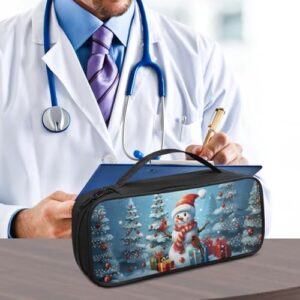 Rnyleeg Christmas Stethoscope Bag for Nurses Cute Snowman Holiday Tree Print Portable Stethoscope Case Mesh Pocket for Nurse Accessories