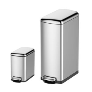 trailblaze kitchen trash can set, 13.2 gal & 2.11 gal stainless steel waste bins, soft-close lid, step-on garbage bin for kitchen, office, bathroom