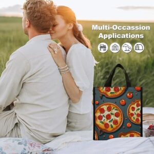 QWHJK Foldable Carry Insulated Bag,Pizza Food Print Hand-held Picnic Insulated Bag,casual Folding Insulated Bag