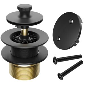 matte black tub drain stopper bathtub drain, hair catcher and two-hole overflow faceplate,11.5/16 unc bathtub drain, premium brass lift and turn twist tub drains replacement trim kit,tub stopper