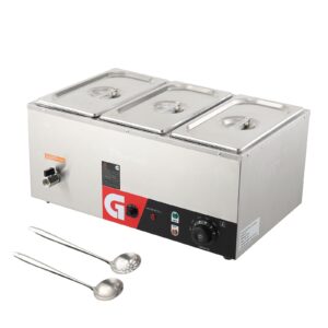 commercial food warmer 3x6.3qt - electric steam table 1200w, stainless steel buffet bain marie, 86-185°f temp control, for catering & restaurants