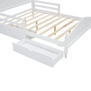 CITYLIGHT Kids Full Bed Frame with Storage Drawers and Rails, Wood Platform Beds with Headboard and Footboard, Full Size Storage Bed with Slat Support for Boys Girls,No Box Spring Needed,White