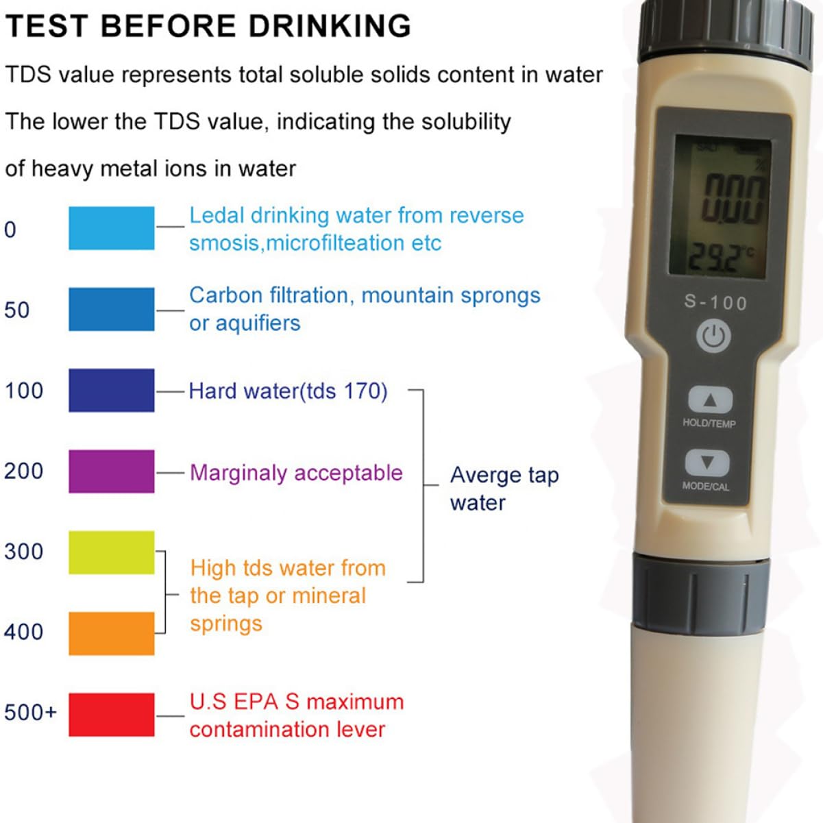 HAWILLOSCH Water Salimeter Temperature Tester Tds Water Quality Testing Pen Salt Meter Salt Water Gravimeter Hydrometer Water Quality Tester Light Grey