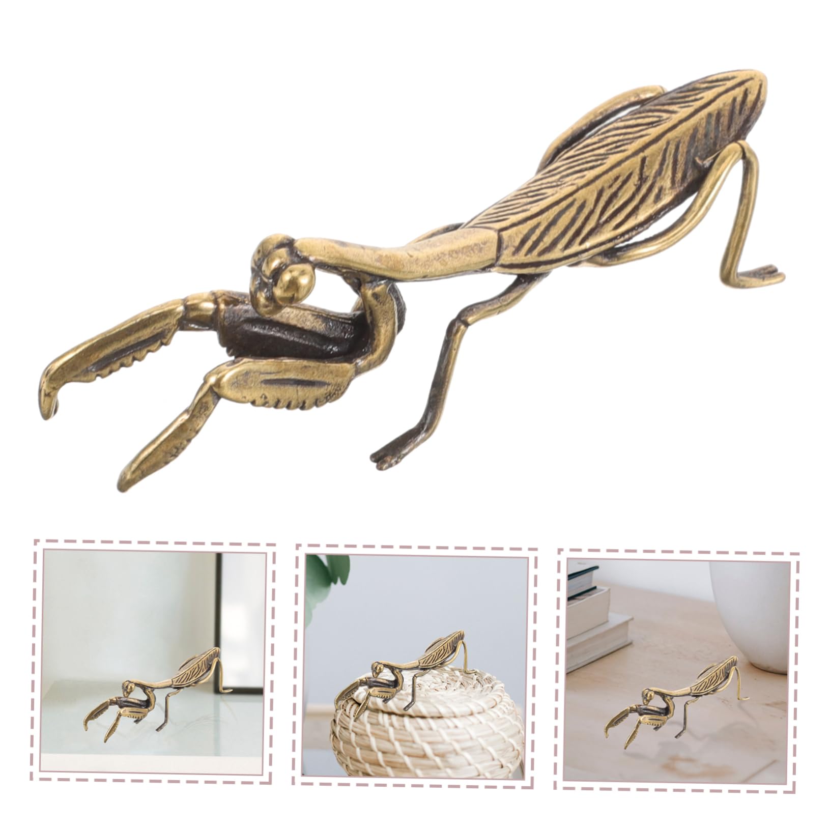 ULDIGI Tabletop Decor Mini Fairy Garden Animal Mini Mantis Model Desk Mantis Statue Novelty Mantis Decoration Ornament Good Luck Figurine Animal Statue Decor Animal Decor Retro Copper