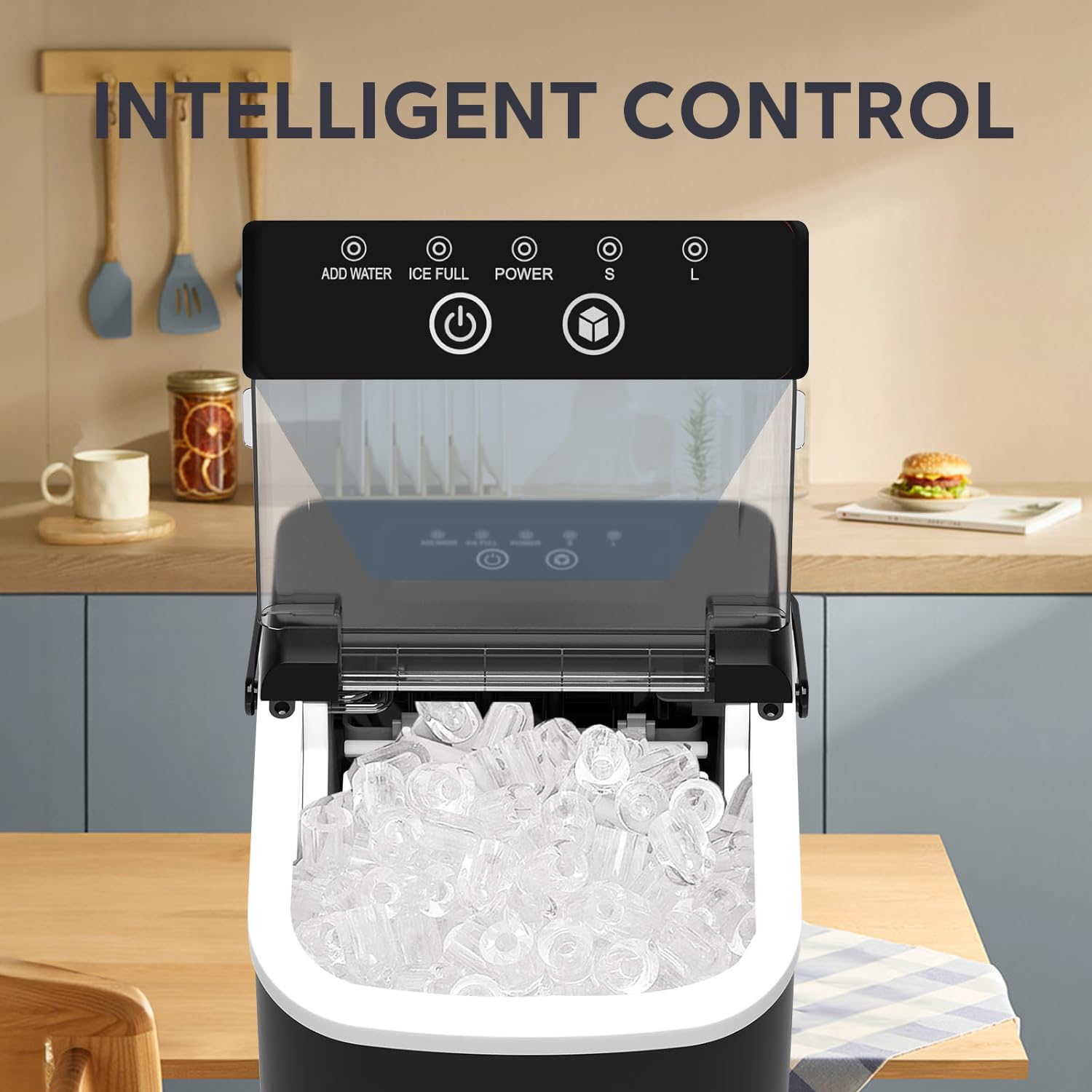 IcyByte Cheap Ice Maker for Countertop,2 Size of 9 Ice Cubes Ready in 6 Mins, 26lbs Ice/24Hrs, Auto-Cleaning Function, with Basket and Scoop, Small and Cheap for Home/Kitchen/Camping/RV/Kitchen