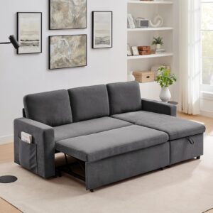 zelimon sleeper sofa bed, 85'' pull-out convertible sofa bed, lounge soft futon sofa, detachable chenille cover, couches for living room/office/apartment, grey