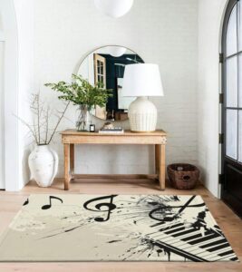 grunge musical theme notes and piano keys 3x5 rug throw rugs entryway indoor front door mat non slip bedside area rug for bedroom aesthetic kitchen carpet machine washable