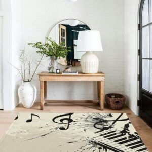 Grunge Musical Theme Notes and Piano Keys 3x5 Rug Throw Rugs Entryway Indoor Front Door Mat Non Slip Bedside Area Rug for Bedroom Aesthetic Kitchen Carpet Machine Washable