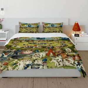 OLLIAR Home Surrealism Duvet Cover Set The Garden of Earthly Delights Classic Famous Painting Prints Bedding Set Soft 3-Piece 2 Pillow Shams Oversized Queen Size