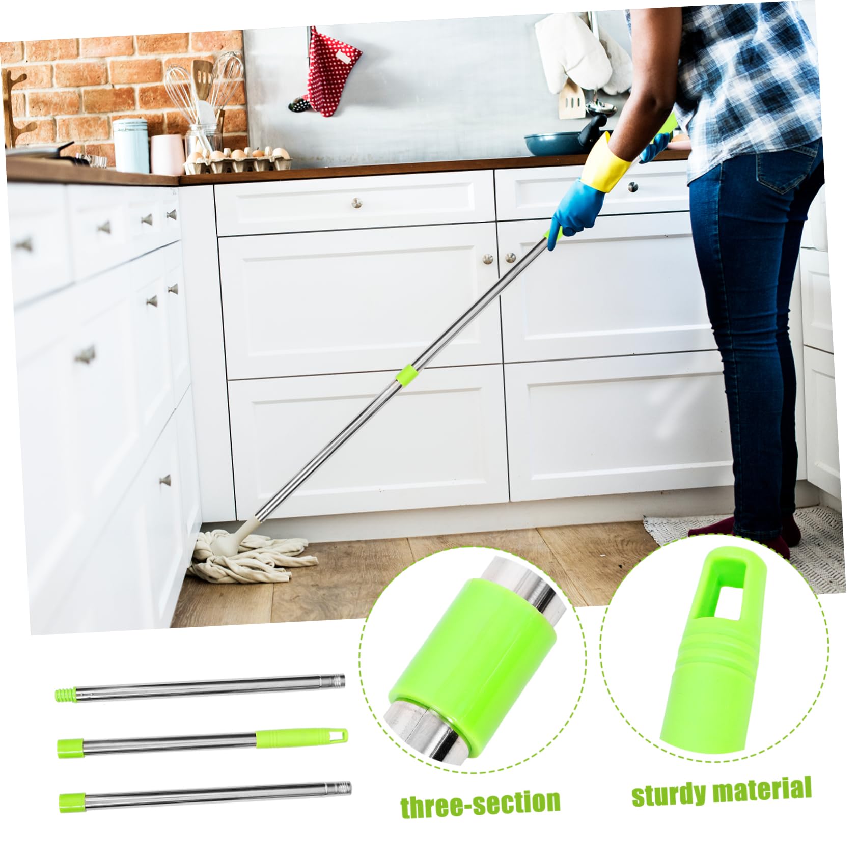 Beavorty 3 Sets Mop Stick Pole Broom Replace Handle Mop Handles for Floor Cleaning German Thread Mop Handle Commercial Palo Metal Broom Rods Mop Handle Replacements Broom Handle Plastic