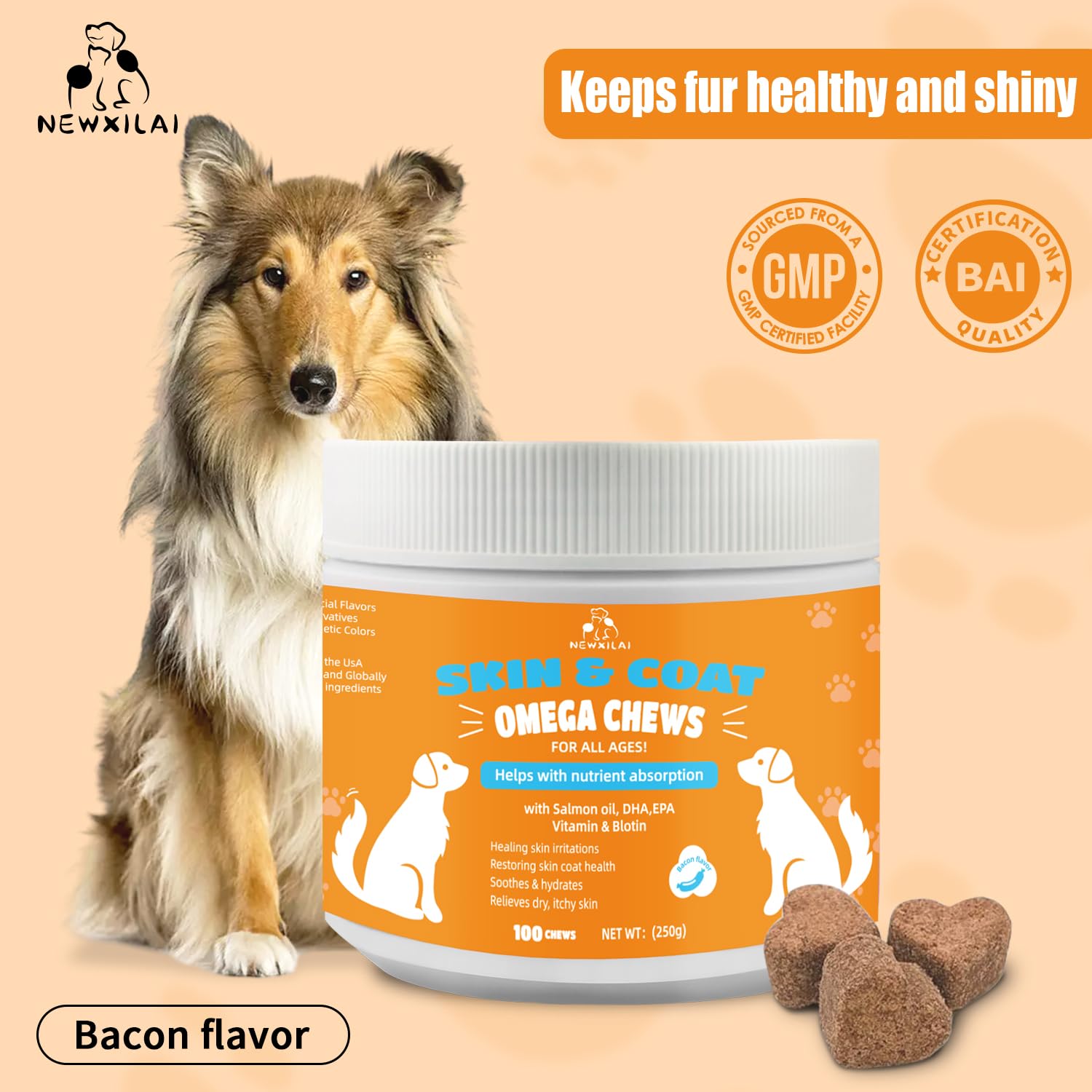 Omega 3 Alaskan Fish Oil Chew Treats for Dogs - AlaskOmega for EPA DHA Fatty Acids Supplement Hip Joint Health Itch Relief Support Skin Coat Hot Spots Treatment Pet Salmon Oil Chews(100 Soft Chews)