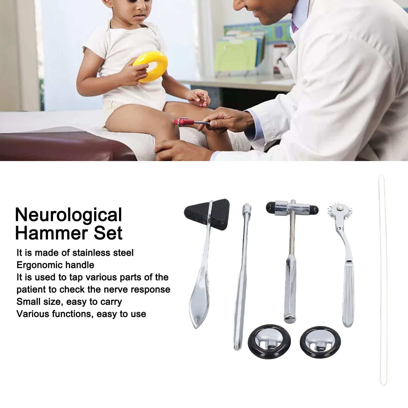 Neurological Hammer Set Stainless Steel Multifunctional Hammer for Nervous System Exam