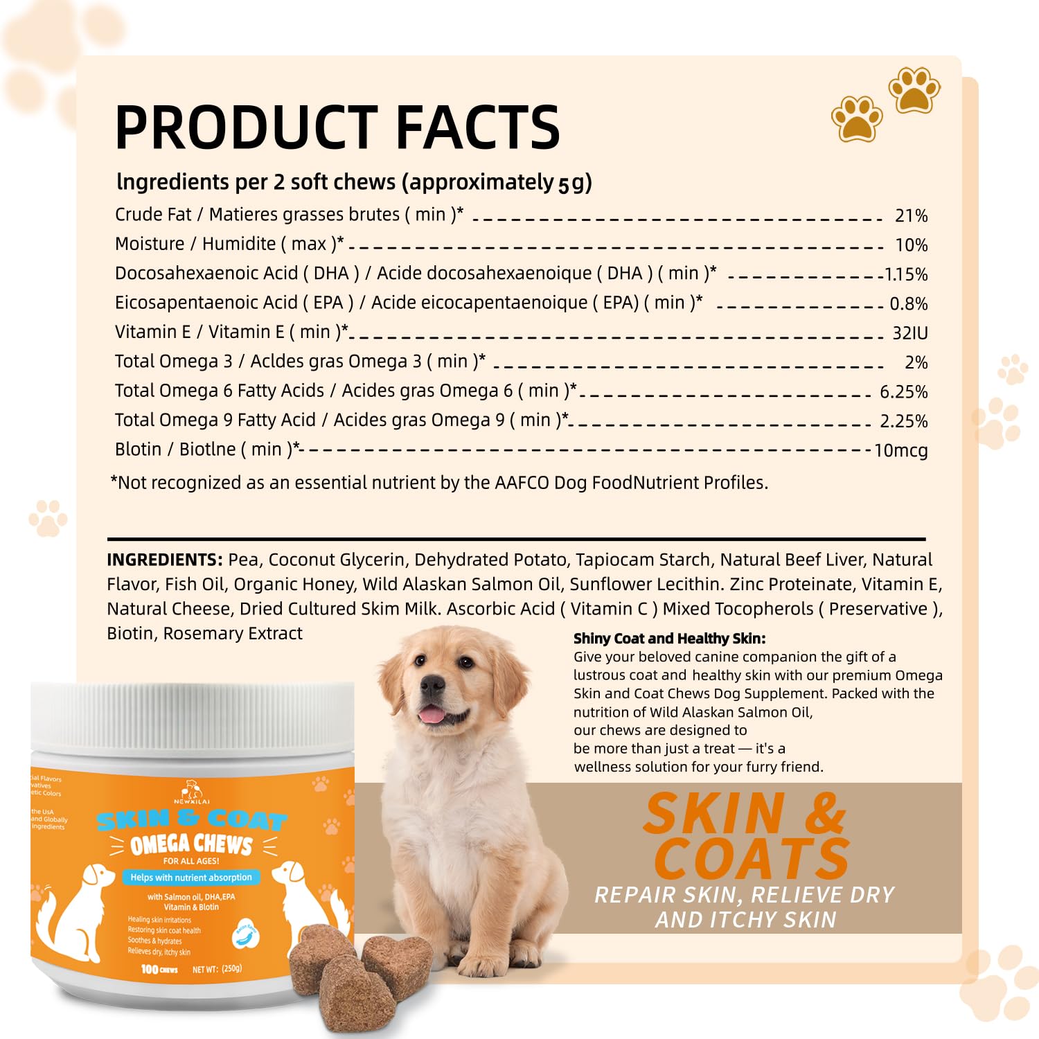 Omega 3 Alaskan Fish Oil Chew Treats for Dogs - AlaskOmega for EPA DHA Fatty Acids Supplement Hip Joint Health Itch Relief Support Skin Coat Hot Spots Treatment Pet Salmon Oil Chews(100 Soft Chews)