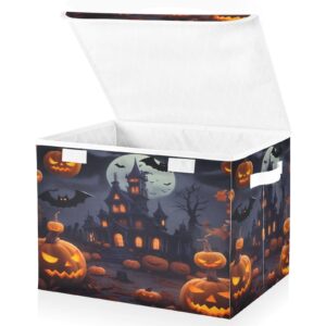 SDMKA Storage Bins with Lids, Halloween Pattern Foldable Storage Cube Boxes Fabric Storage Organizer Basket for Home, Bedroom, Office, Closet (16.5x12.6x11.8)