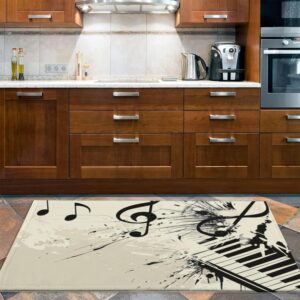 Grunge Musical Theme Notes and Piano Keys 3x5 Rug Throw Rugs Entryway Indoor Front Door Mat Non Slip Bedside Area Rug for Bedroom Aesthetic Kitchen Carpet Machine Washable