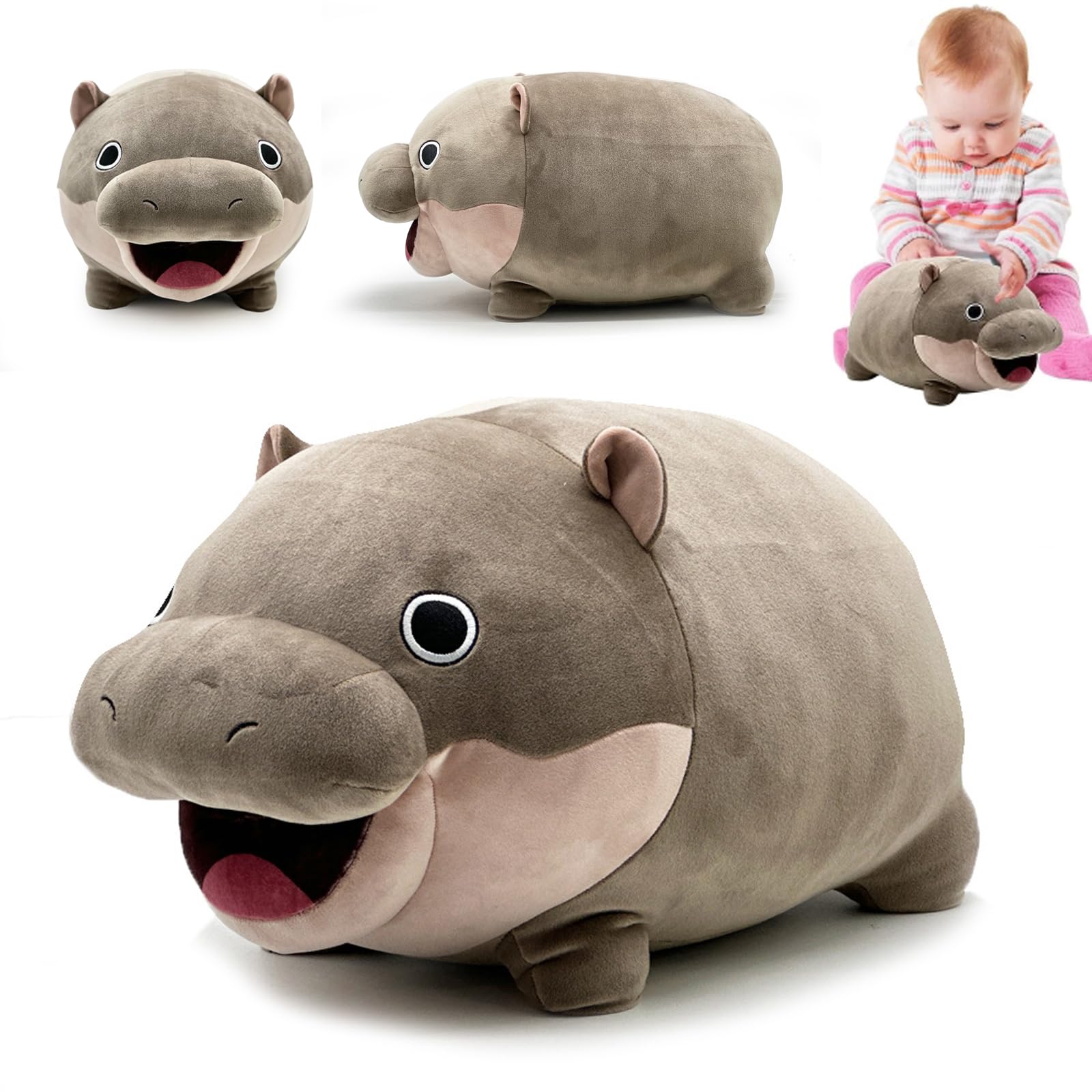 Moo Deng Plush Moo Deng Plushie, 2024 Moo Deng Hippo Plush - 16" Cute Pygmy Hippo Plushie Toy, Soft Baby Hippopotamus Stuffed Animal Pillow for Kids and Adults (1 Pcs)