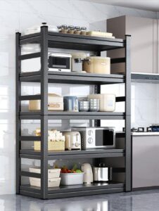 beestmueble 5-tiers adjustable storage shelves, kitchen organizers and storage rack, pantry storage shelves, 2500lbs load capacity, kitchen storage shelf, 47.2” w×23.6” d×72” h, black