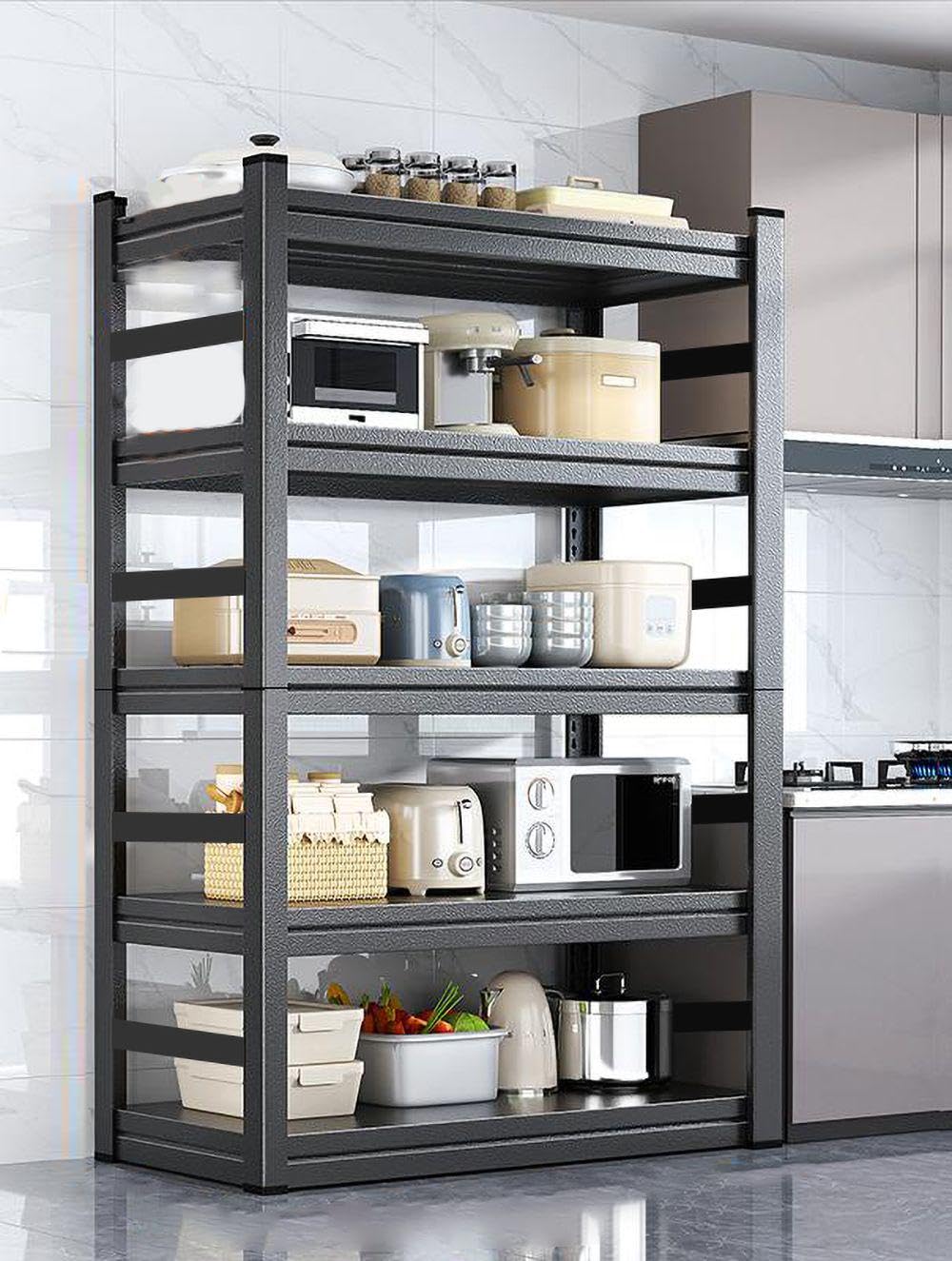 BEESTMUEBLE 5-Tiers Adjustable Storage Shelves, Kitchen Organizers and Storage Rack, Pantry Storage Shelves, 2500LBS Load Capacity, Kitchen Storage Shelf, 47.2” W×23.6” D×72” H, Black