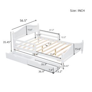 CITYLIGHT Kids Full Bed Frame with Storage Drawers and Rails, Wood Platform Beds with Headboard and Footboard, Full Size Storage Bed with Slat Support for Boys Girls,No Box Spring Needed,White