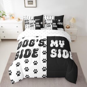 7 pieces king size cute dog paws print comforter set,dog side my side bedding set for boys girls,kawaii puppy animal pet rustic (comforter+fitted+flat sheet+2 pillowcases+2 throw pillow covers)