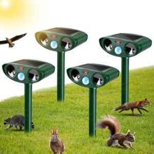 pack of 4 ultrasonic animal repeller solar animal repellent cat repellent outdoor squirrel repellent deer repellent devices repel, deer, rabbit, raccoon, dog, skunk waterproof with motion sensor