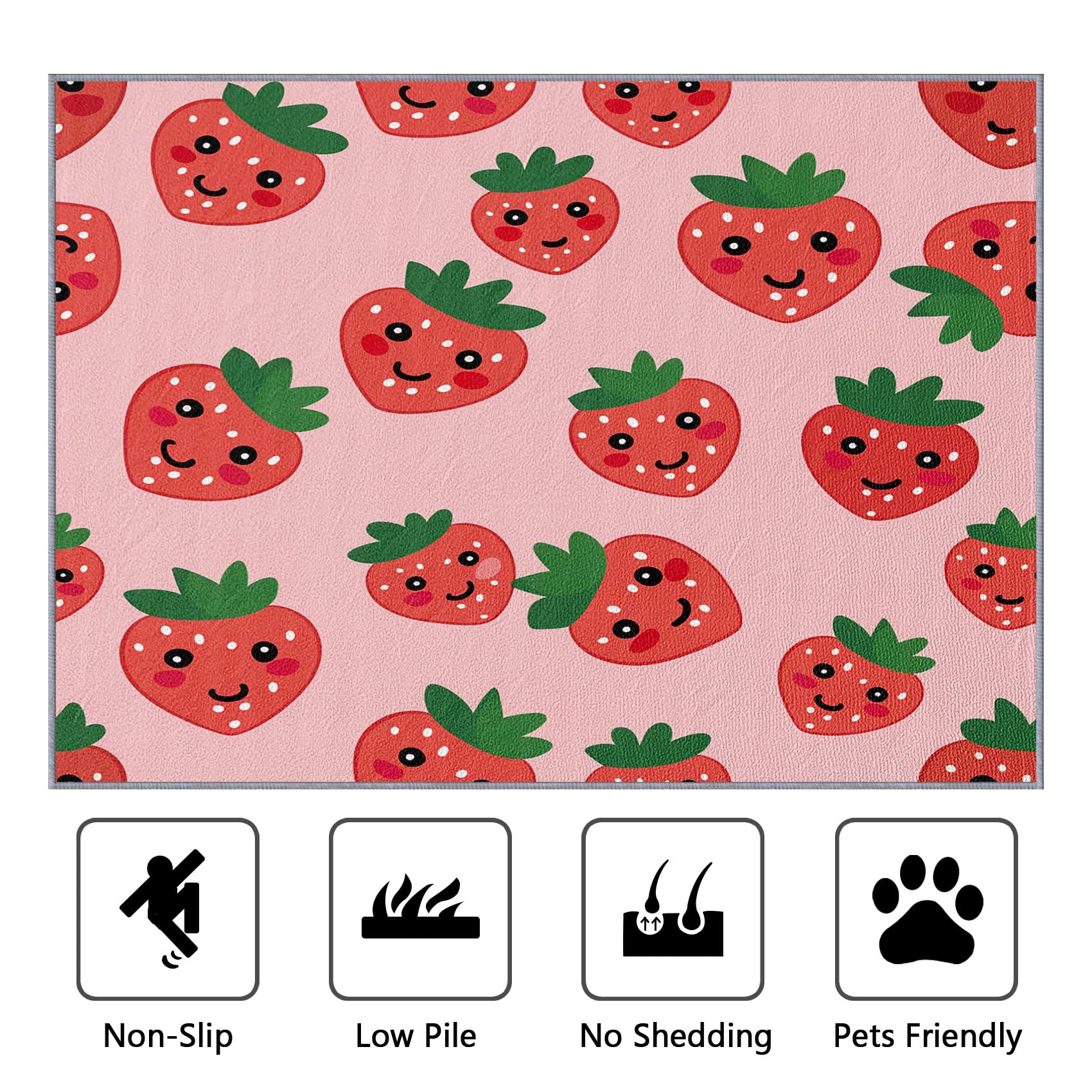 Yoozitrees Strawberry Rug Kawaii - Strawberry Rug, 5x6 Rug, Cute Cartoon Red Fruit Pink Area Rug, Kids Nursery Playroom Carpet, Washable & Non Slip & Soft Large Rugs, Strawberry Home Decor