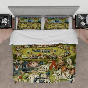 olliar home surrealism duvet cover set the garden of earthly delights classic famous painting prints bedding set soft 3-piece 2 pillow shams oversized queen size