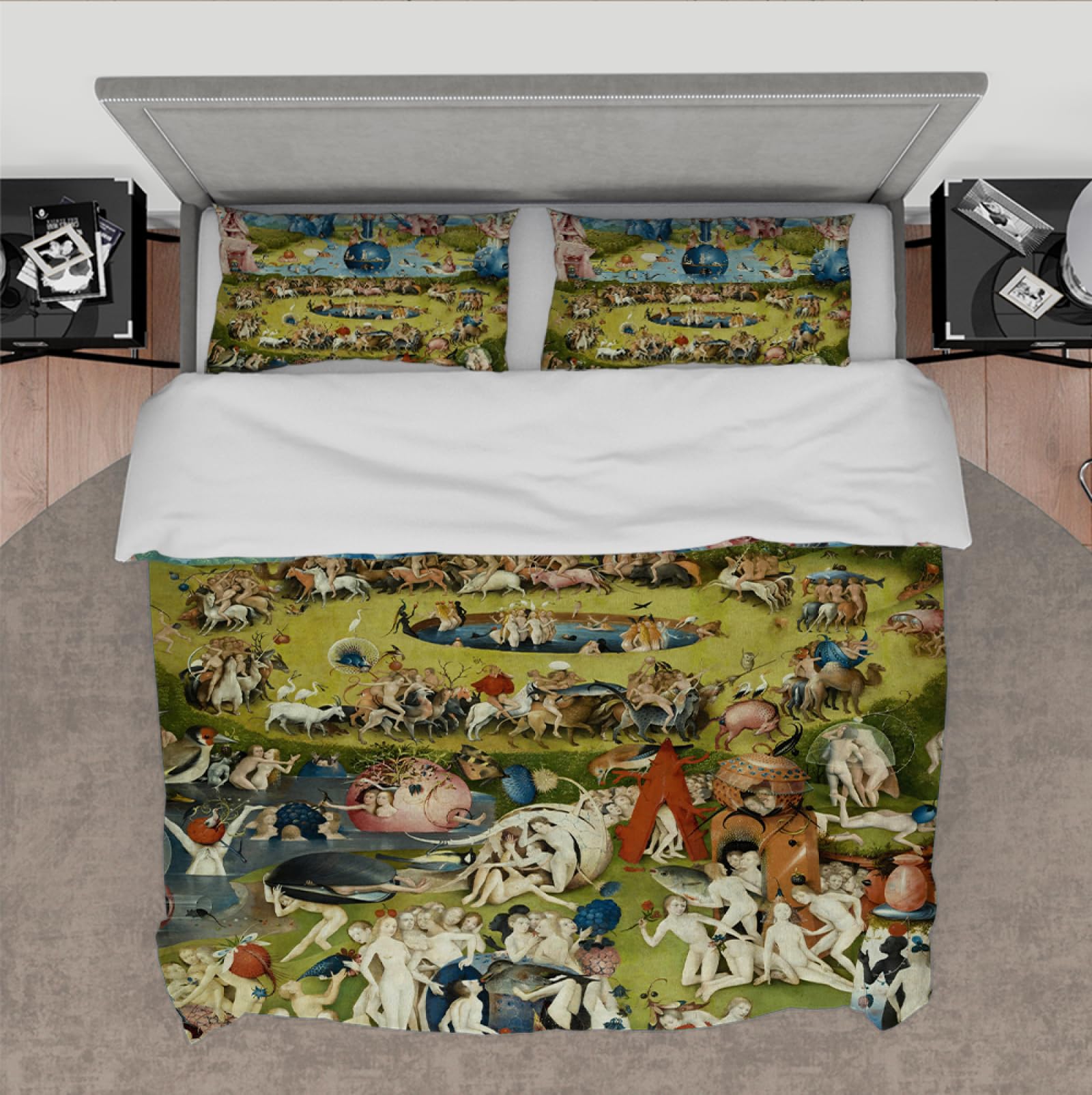 OLLIAR Home Surrealism Duvet Cover Set The Garden of Earthly Delights Classic Famous Painting Prints Bedding Set Soft 3-Piece 2 Pillow Shams Oversized Queen Size