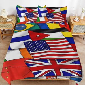 World Flag Comforter Set Duvet Cover Set Full/Queen Size,3-Piece Bedding Set 86"x70" for Boys and Girls Ultra Soft Bed Cover (1 Comforter+2 Pillowcases)