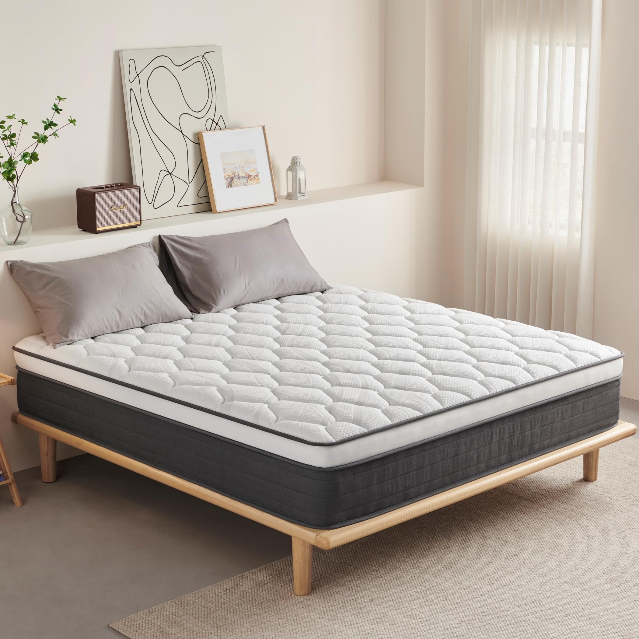 Hekkeyla 14 Inch Queen Mattress, Medium Firm Supportive Mattress in a Box, Gel Memory Foam Hybrid Mattress, Quality Comfort & Adaptive Support Breathable Cooling Queen Mattress