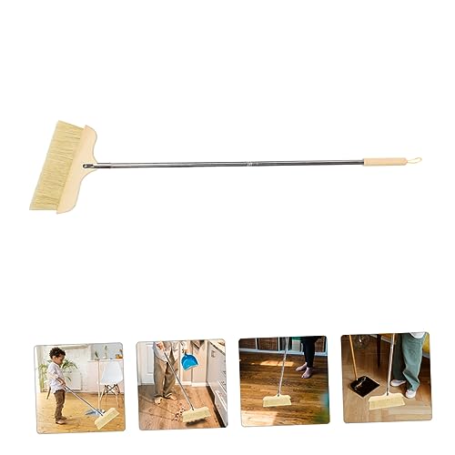 MOLUCKFU Solid Wood Bristle Broom Push Broom Carpet Rake Scrub Mop Kitchen Bristle Broom Long Handle Bristle Broom Bristle Deck Broom Garage Floor Scrubber Kitchen Broom Bristle Hair