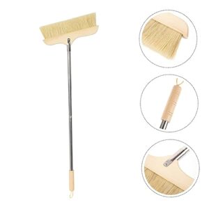 MOLUCKFU Solid Wood Bristle Broom Push Broom Carpet Rake Scrub Mop Kitchen Bristle Broom Long Handle Bristle Broom Bristle Deck Broom Garage Floor Scrubber Kitchen Broom Bristle Hair