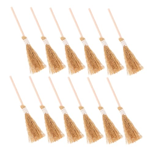 HOLIDYOYO 12pcs Halloween Broom Miniature Dollhouse Broom Home Decoration Plush Witch Hand Broom Mesh Halloween Hanging Ornaments Party Parties Handle Brooms Broom Yellow Miscanthus