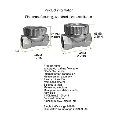 High Accuracy s Flow Meter, Waterproof Liquid Water Meter Flowmeter 2 Size - Long Lasting(6 Points)