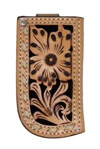 challenger western floral filigree pink suede inlay buckstitch leather knife sheath 29rtt10