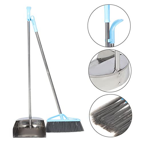 MERRYHAPY 1 Set Upright Broom Standing Dustpan Broom Dustpan and Brush Dustpan with Handle Garage Cleaning Dustpan Broom and Dustpan Long Handle Broom Floor Broom Garbage Stainless Steel