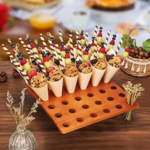 PTILSERY Wood Sushi Rack Square Display Shelf with Holes Ice Cream Cones Holder Ice Cream Presentation Rack for Sweet Shops