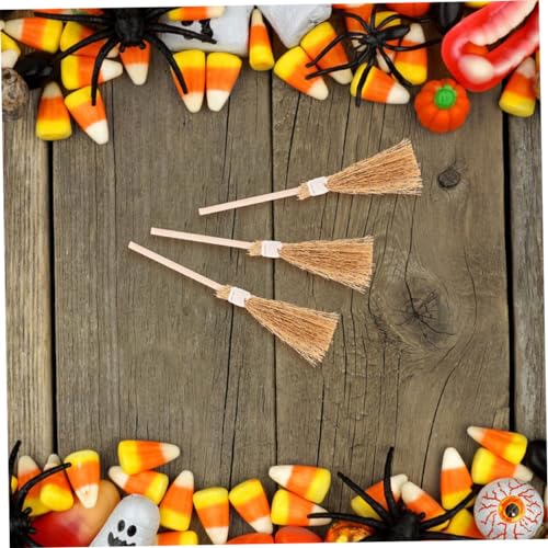 HOLIDYOYO 12pcs Halloween Broom Miniature Dollhouse Broom Home Decoration Plush Witch Hand Broom Mesh Halloween Hanging Ornaments Party Parties Handle Brooms Broom Yellow Miscanthus