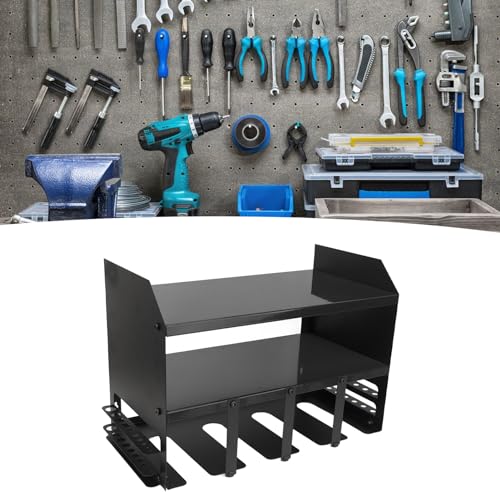 ZHHDM 4 Slots Power Tool Organizer, Iron Structure Compact Drill Holder Wall Mount Tool Storage Rack Garage Tool Organizer for Workshop Warehouse(Blue)