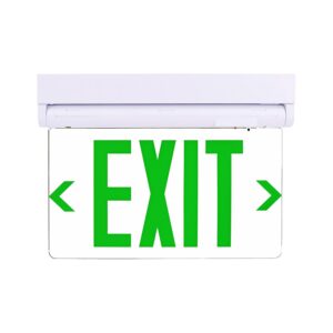 ledone green exit light, led emergency exit light with battery backup, clear face, 120-347vac, canopy included, green letter exit sign, ul 924 title 20, 1pk