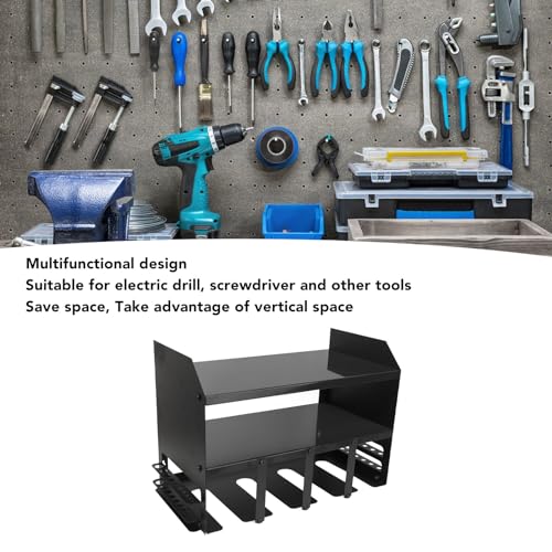 ZHHDM 4 Slots Power Tool Organizer, Iron Structure Compact Drill Holder Wall Mount Tool Storage Rack Garage Tool Organizer for Workshop Warehouse(Blue)