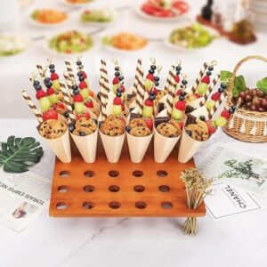 PTILSERY Wood Sushi Rack Square Display Shelf with Holes Ice Cream Cones Holder Ice Cream Presentation Rack for Sweet Shops